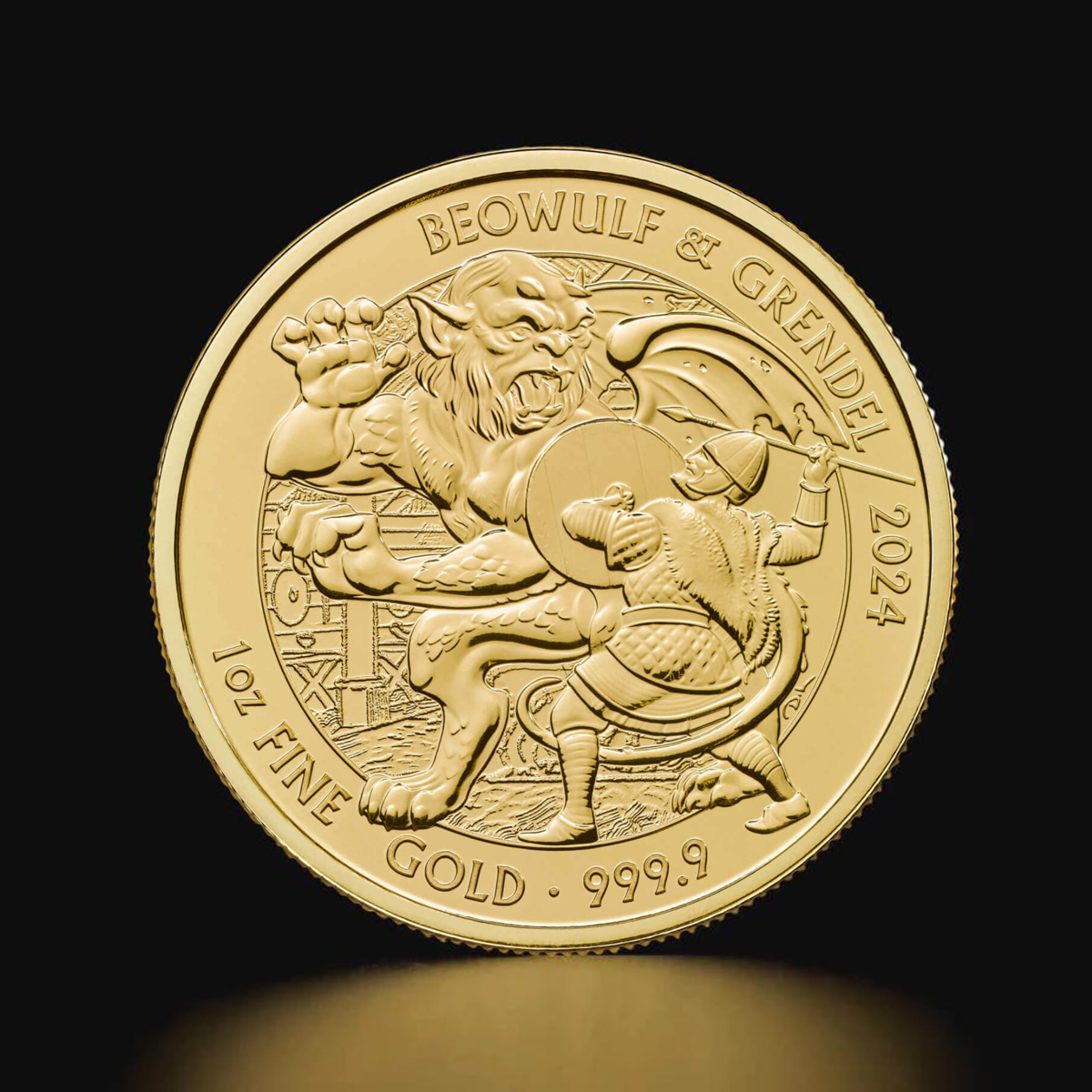 1oz British Myths and Legends Beowulf & Grendel Gold Coin - Tavex Bullion