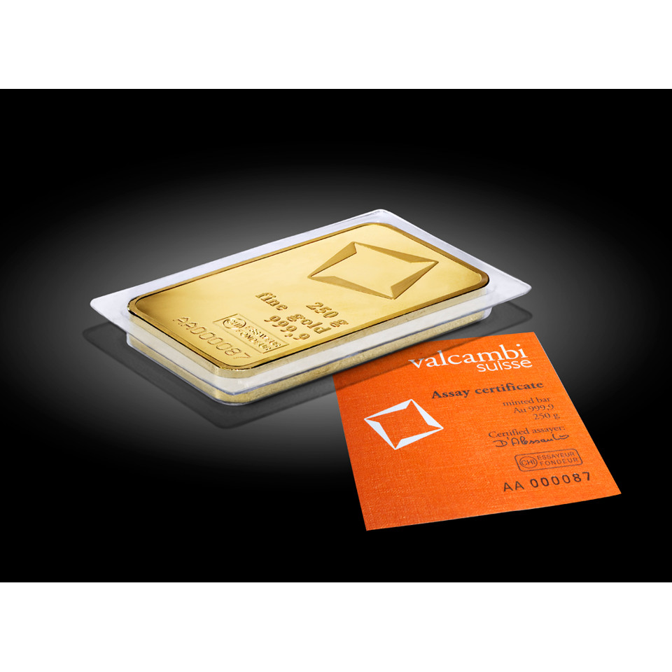 250g Valcambi Suisse Cast Gold Bullion Bar - Tavex Bullion